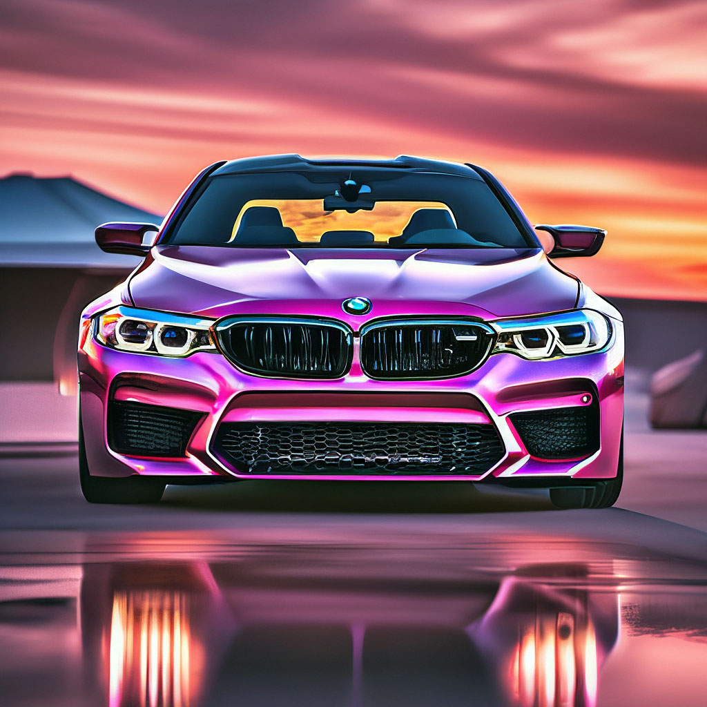 "Bmw m5 f90, pink color, sunset light, backlight under the car" — image ...