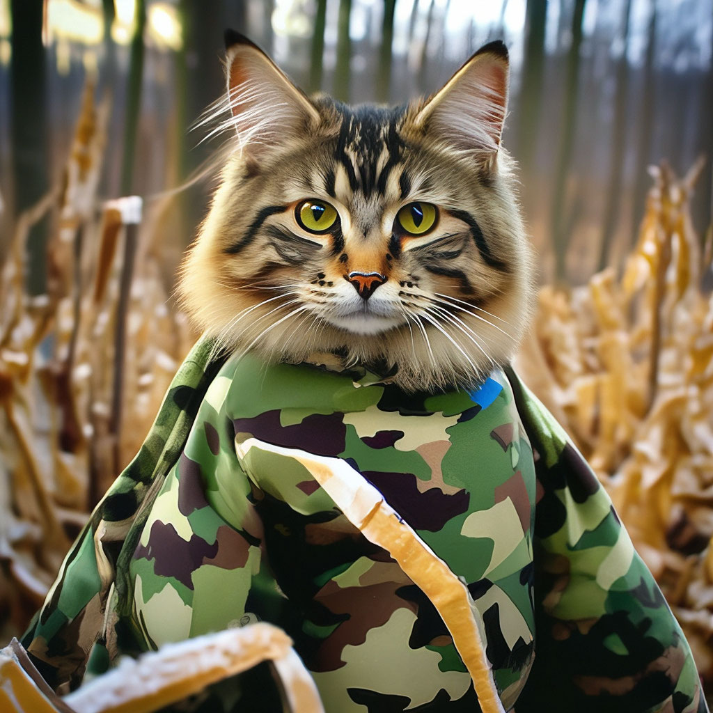 "Cats in camouflage" — image created in Shedevrum