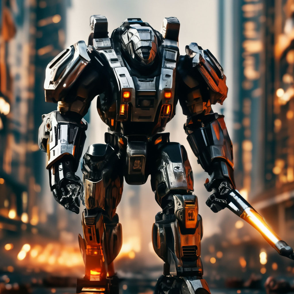 "Juggernaut robot OF THE FUTURE with a pulimet with patterns in the ...