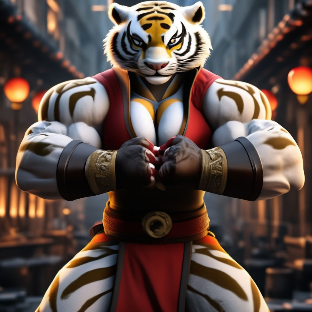 "Bodybuilder female Master Tigress Kung Fu , hyper big pumped biceps ...