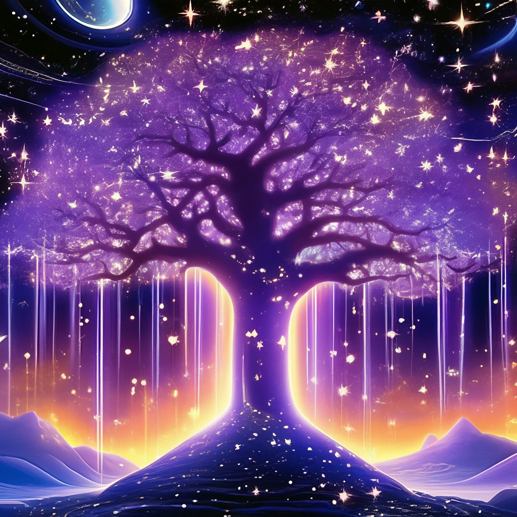 "Art nouveau, purple tree from the movie "Where dreams lead", light ...