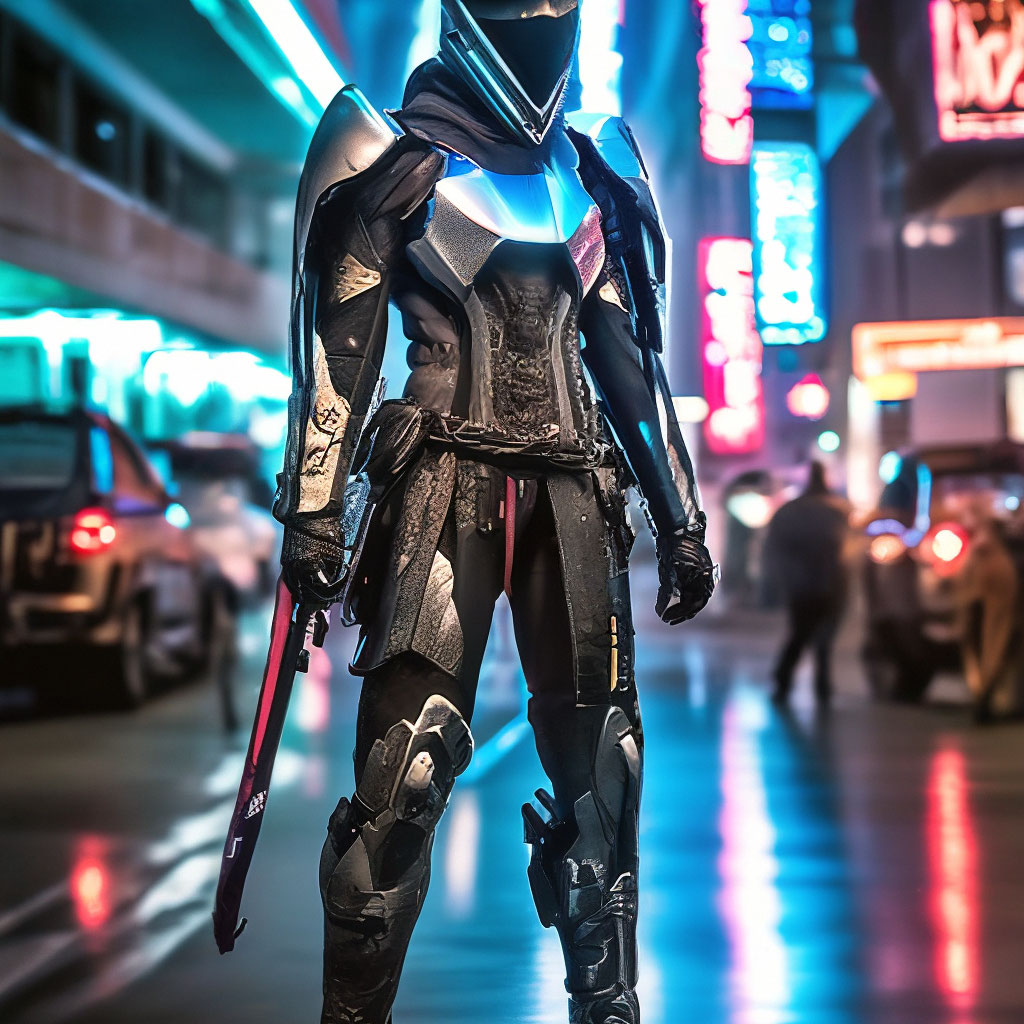 "Cyberpunk,knight armor, full-length,cyberpunk style" — image created ...