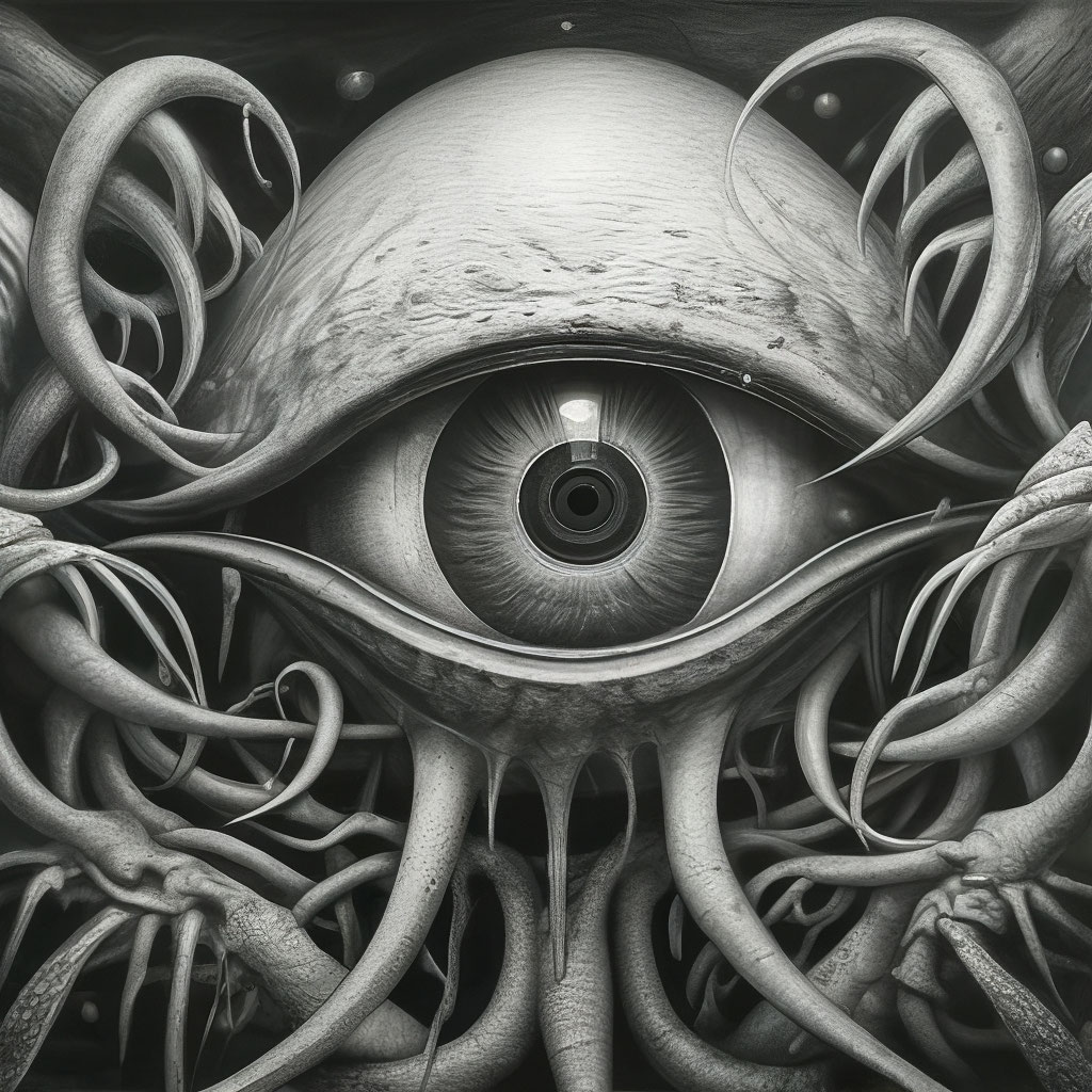 "Terrible alien eye with tentacles, nightmare, horror, drawing, cosmic ...