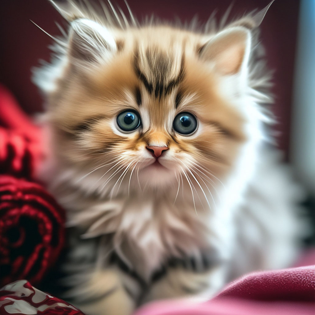 "Tiny fluffy, cat, very cute, photorealism, aesthetically pleasing ...