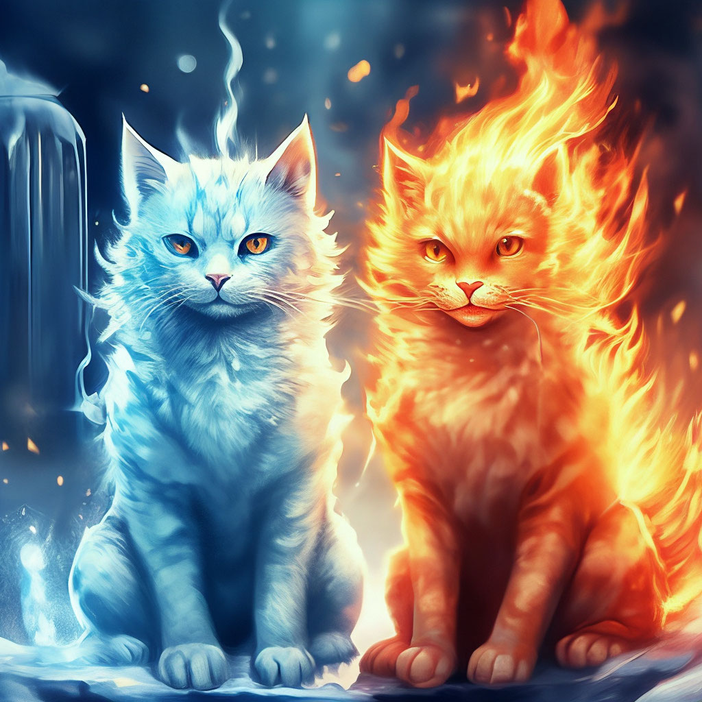 "Ice cat and fire cat" — image created in Shedevrum
