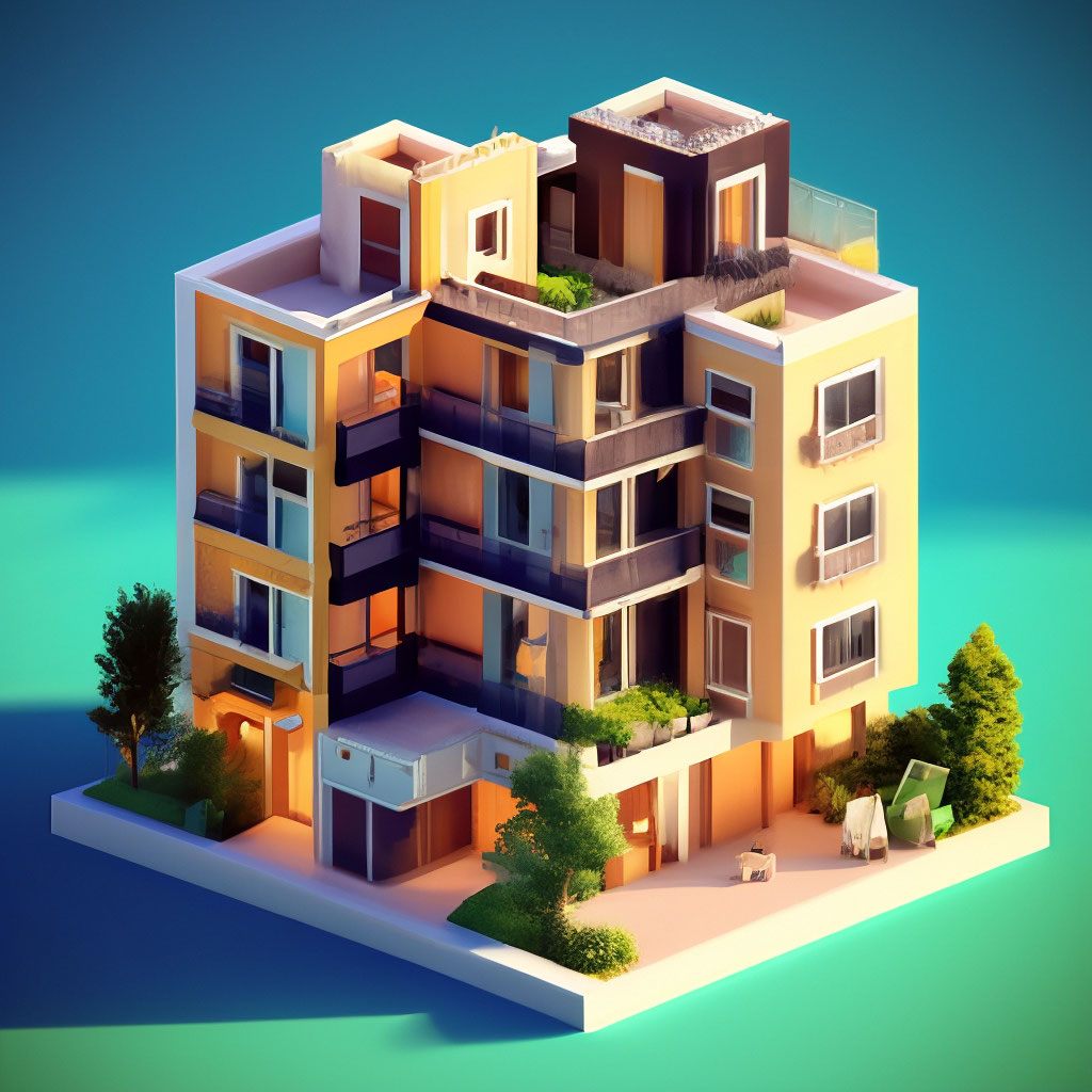 "Pixel 3D residential building" — image created in Shedevrum