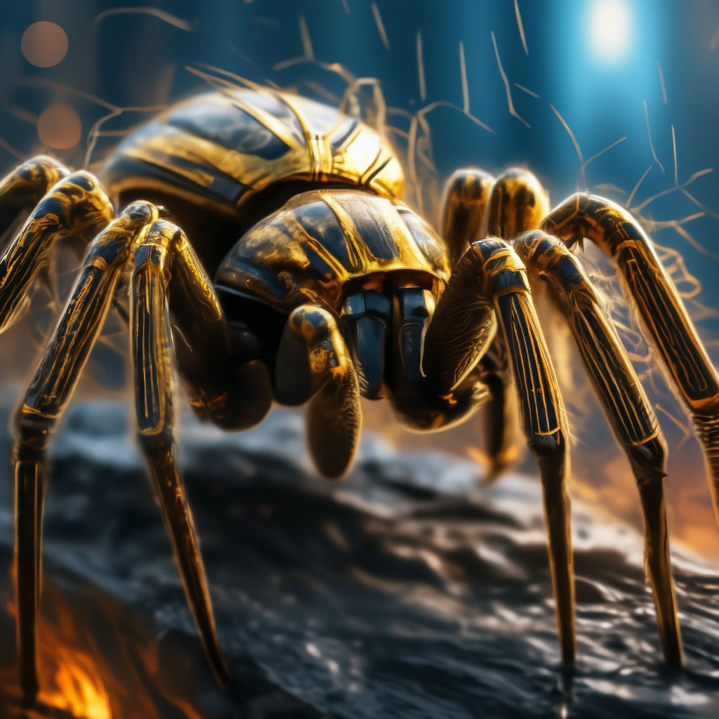 "Golden spider, dynamics, moonlight, high detail, digital painting ...