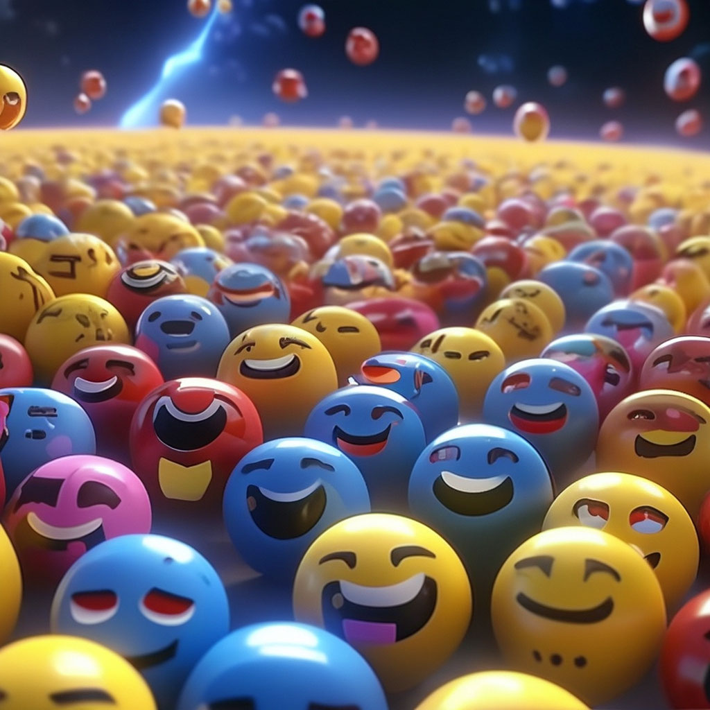 "Hundreds of emoticons in space, , realistic, close-up, 1/250s, high ...