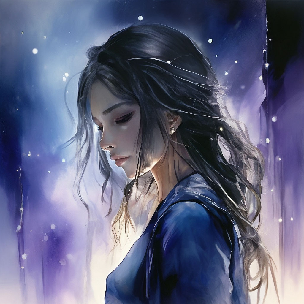"Watercolor with detailed drawing: opposition of light to darkness+girl ...