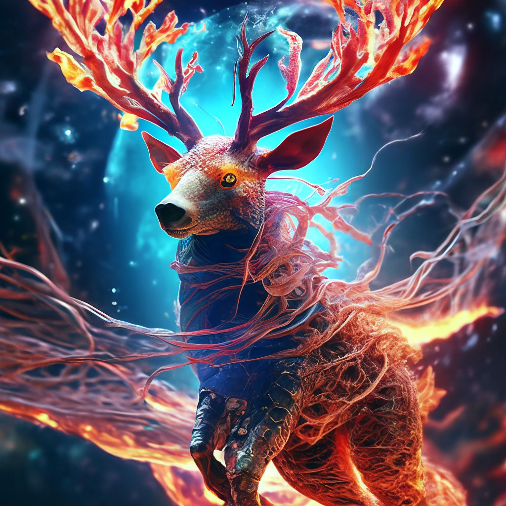 "🔥таймурыч 🔥 🔥+coherently,In space, a deer made of threads+petals+ ...