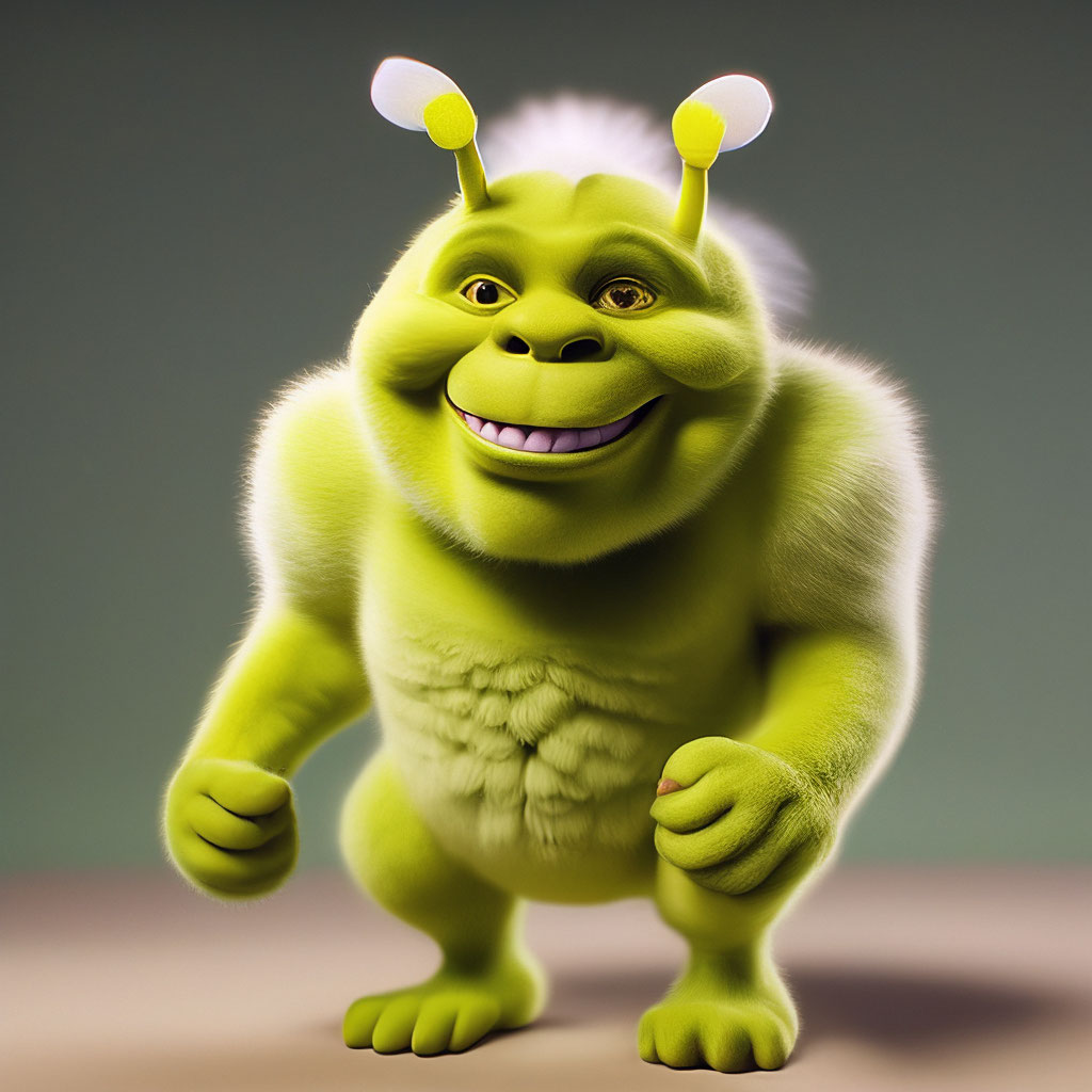 "Fluffy ant with shrek's face" — image created in Shedevrum
