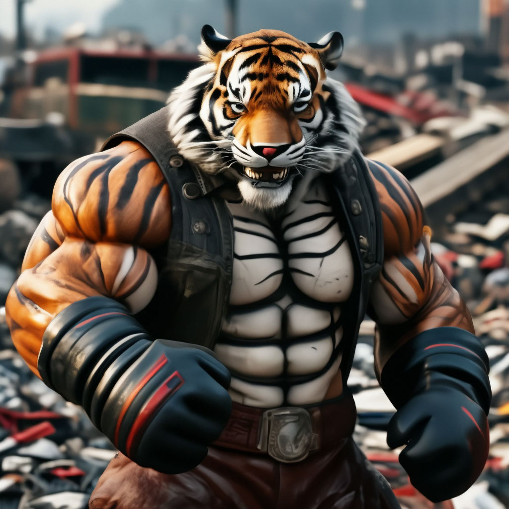 "Gigantic muscular anthropomorphic tiger MMA fighter bodybuilder with a ...