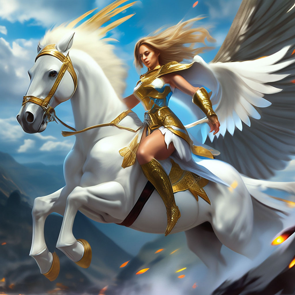 "Valkyrie-in the swan. plumage flying on a winged horse over the ...