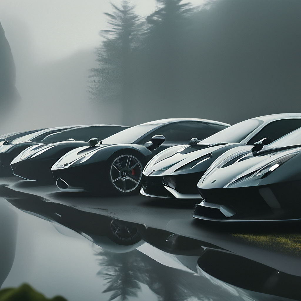 "Fleet of supercars, 4K." — image created in Shedevrum