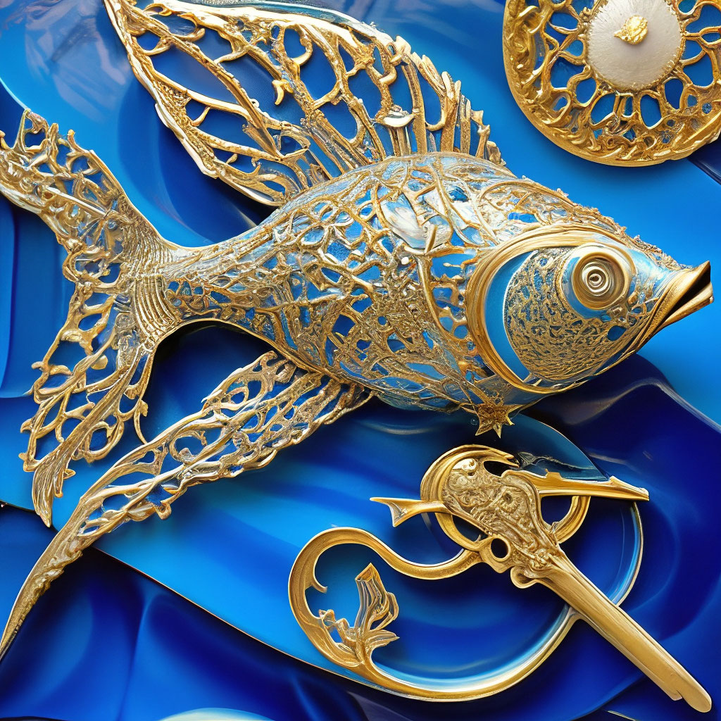 "Live fish, in aluminum, filigree fins and in a masquerade mask, as ...