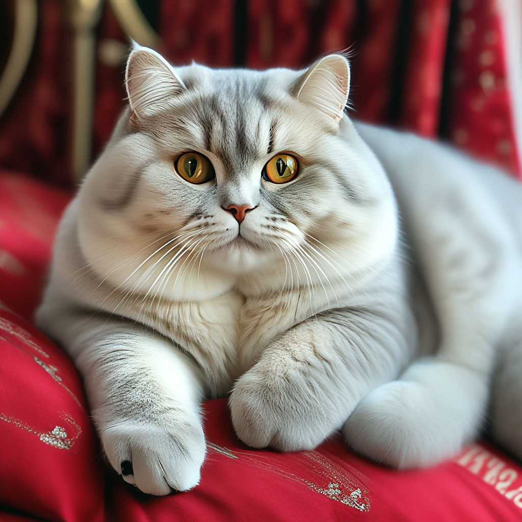 "A charming fat cat of the British silver Chinchilla breed stretched ...