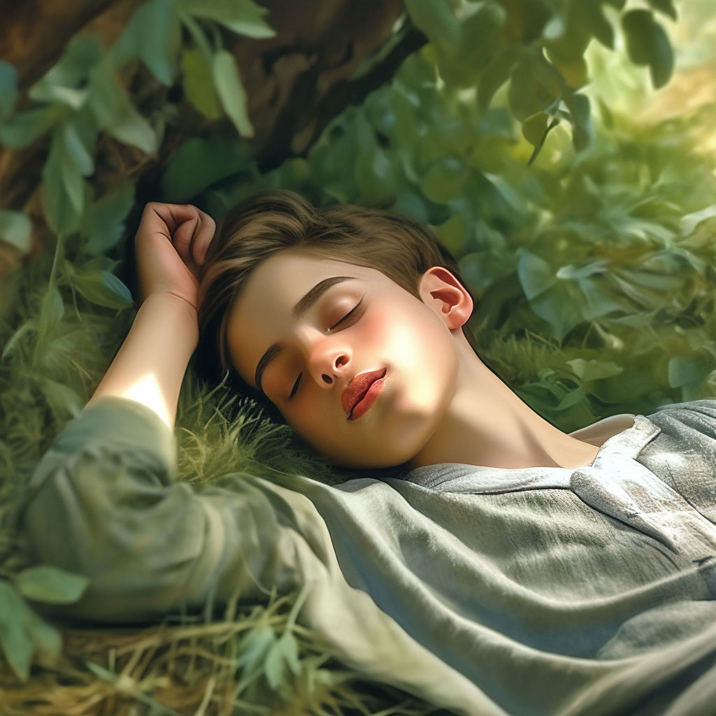 "A young yesaul dozed off under an alder tree. catches with his lips ...