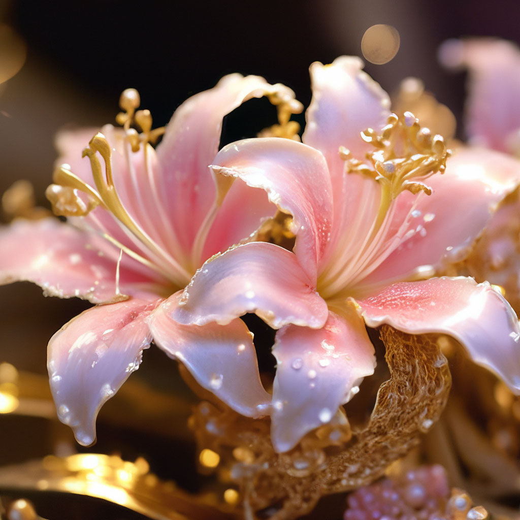 "Pink lilies with a border of gold + pearl luster, terry edges inlaid ...