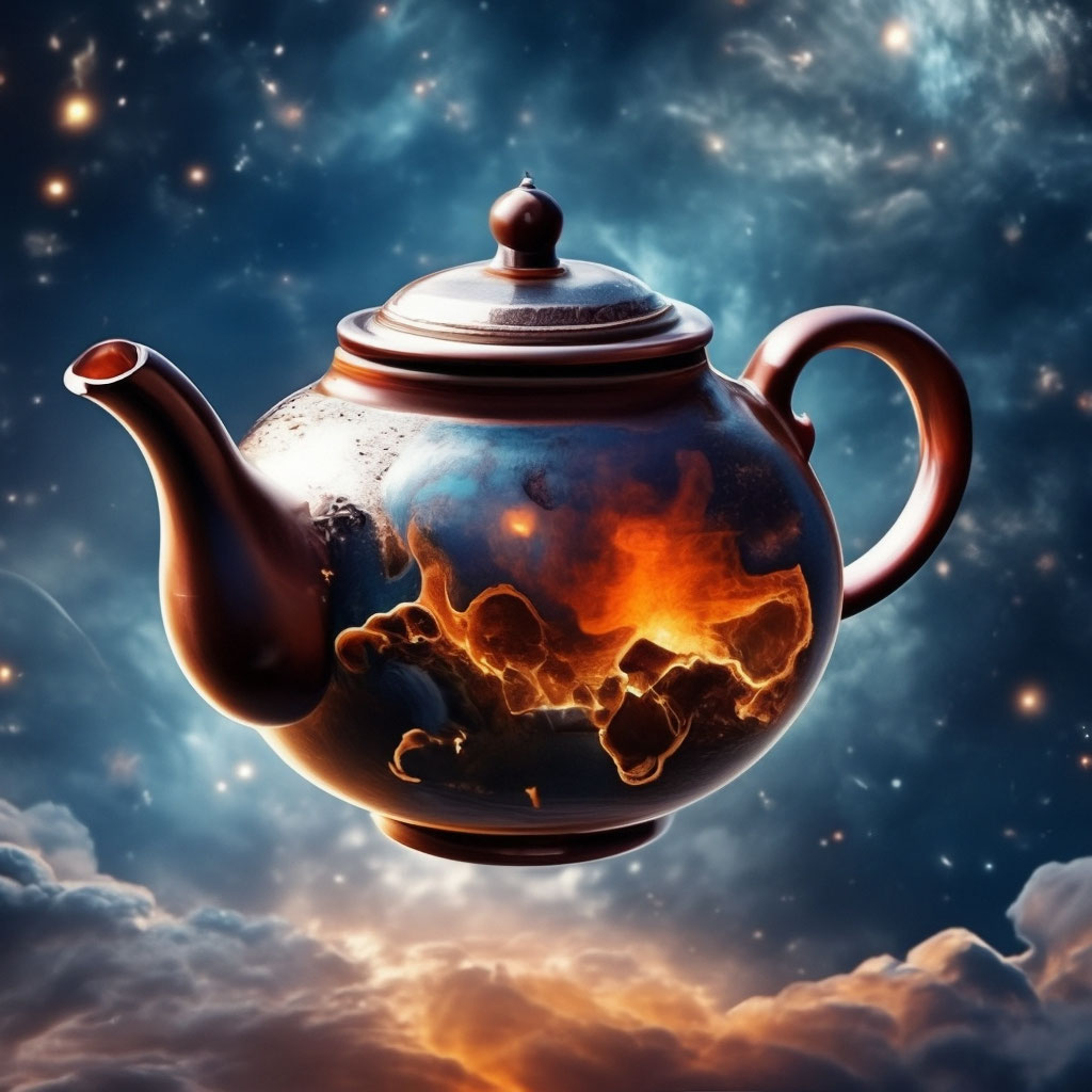 "A small teapot is flying in space" — image created in Shedevrum