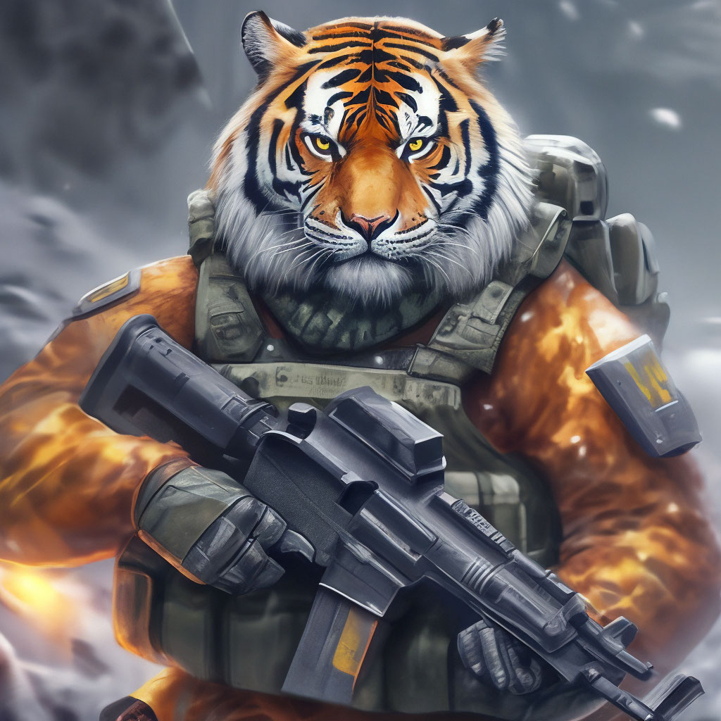 "Tiger in the form of special forces and equipment" — image created in ...