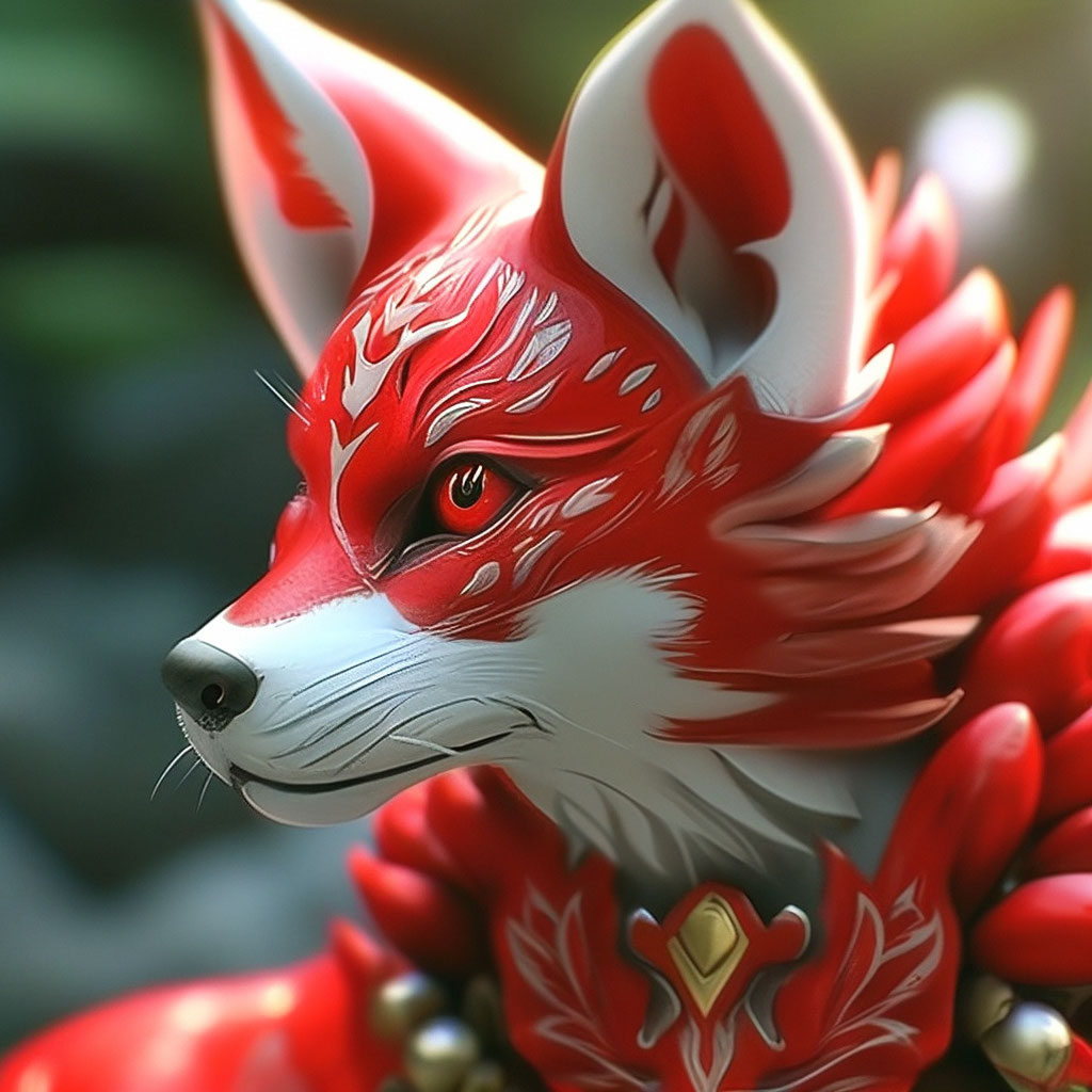 "Red Mythical kitsune hyperrealism, 4k, clarity of details" — image ...