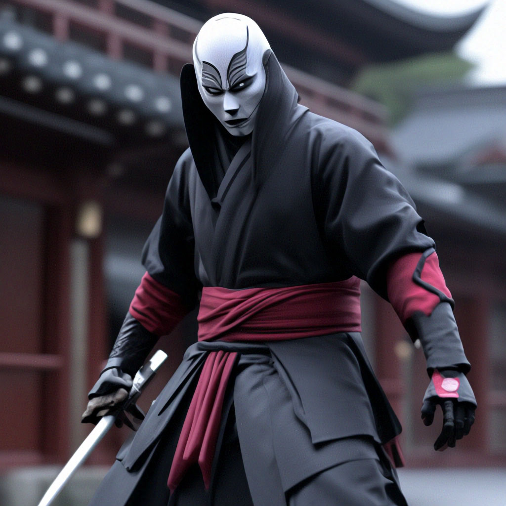 "Ninja Ghost-Ivory shinigami in a broken clown mask, full-length,hyper ...