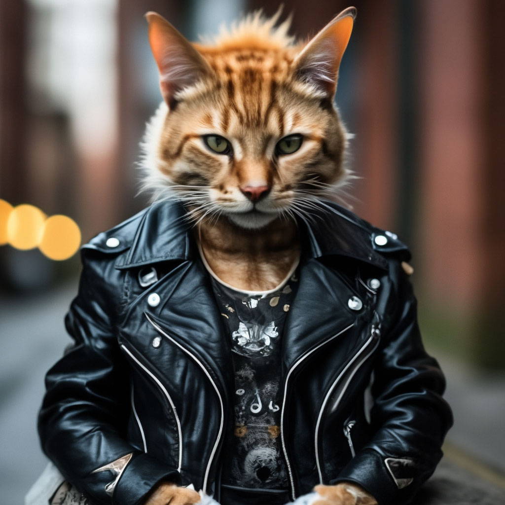"Punk cat, in a leather jacket, with a mohawk and tattoos" — image ...