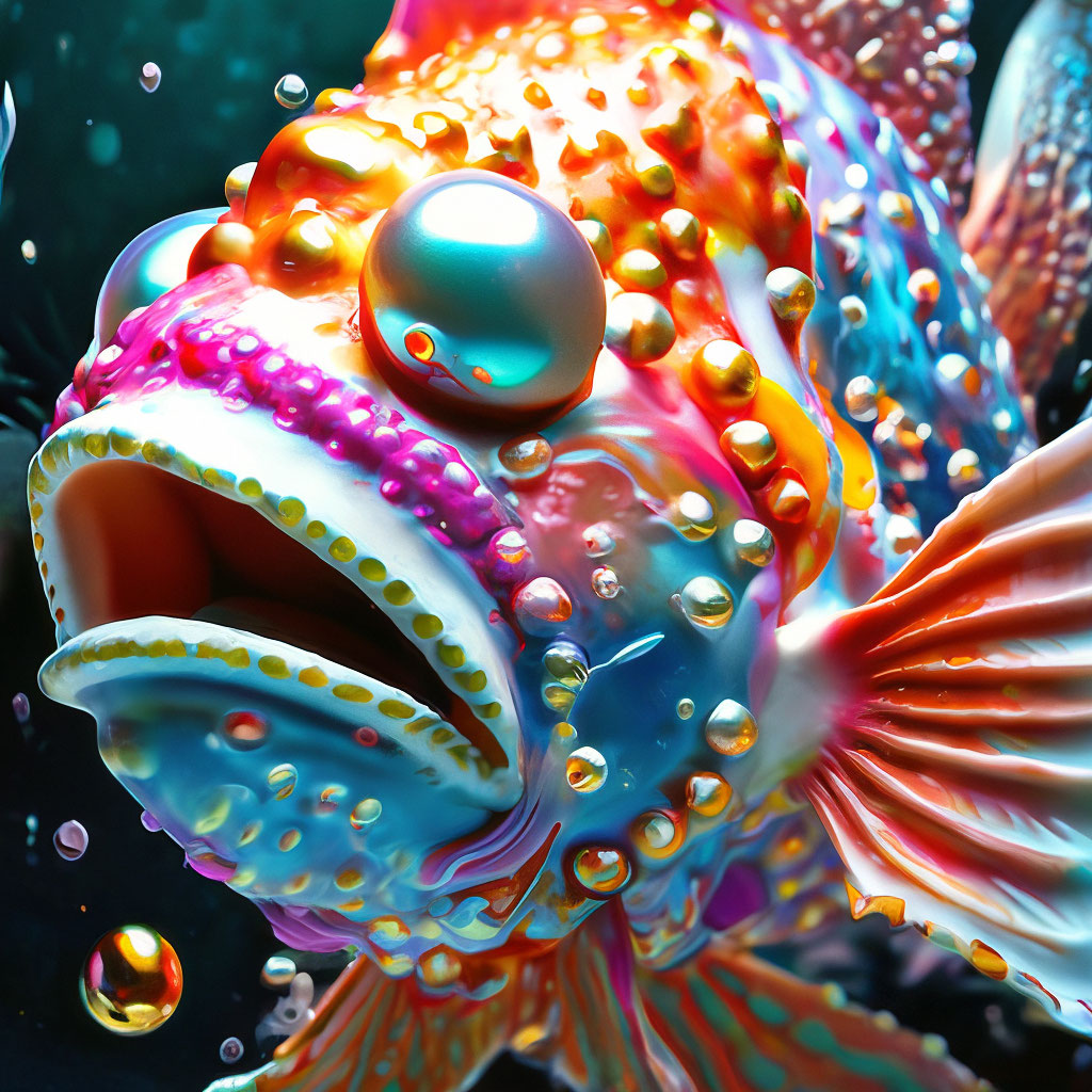 "Surrealism, grotesque, pearl fish , splashes of colors, horror, horror ...
