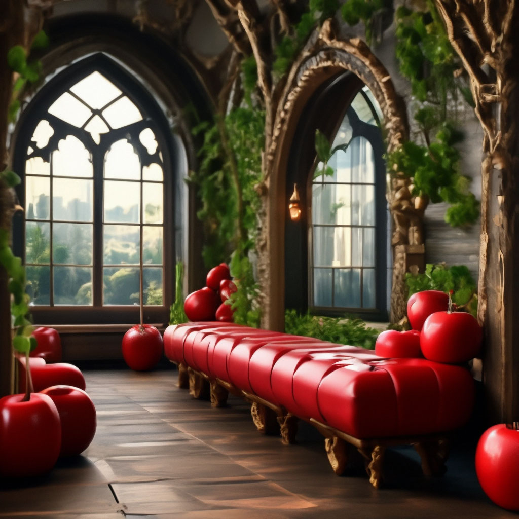 "😂The interior of the room, everything is made of apple The apple bench ...