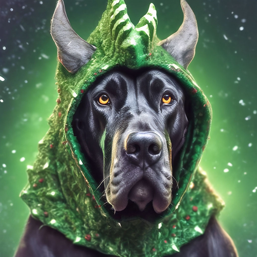 "Detailed, realistic green dragon costume with hood on a big black ...
