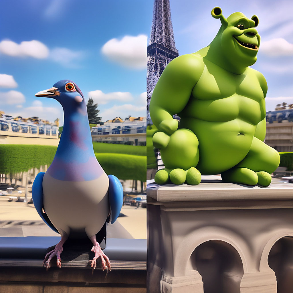 "And the Shrek pigeon in Paris" — image created in Shedevrum