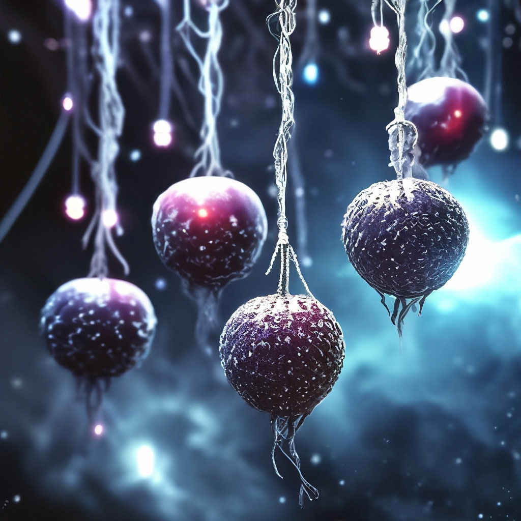 "Galactic fruits of unknown material hanging on strings of dark matter ...