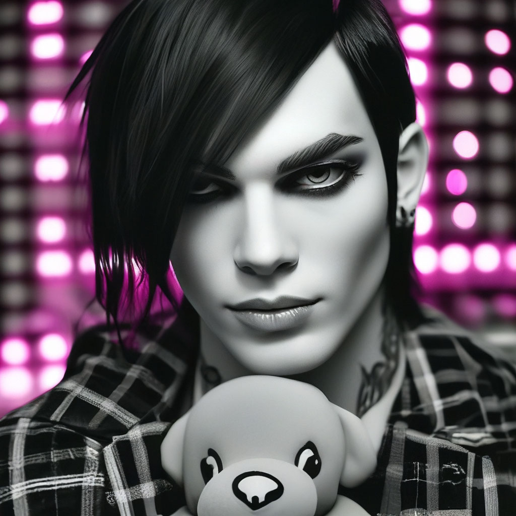 "Adamlambert, photorealism, very handsome goth guy, close-up face ...
