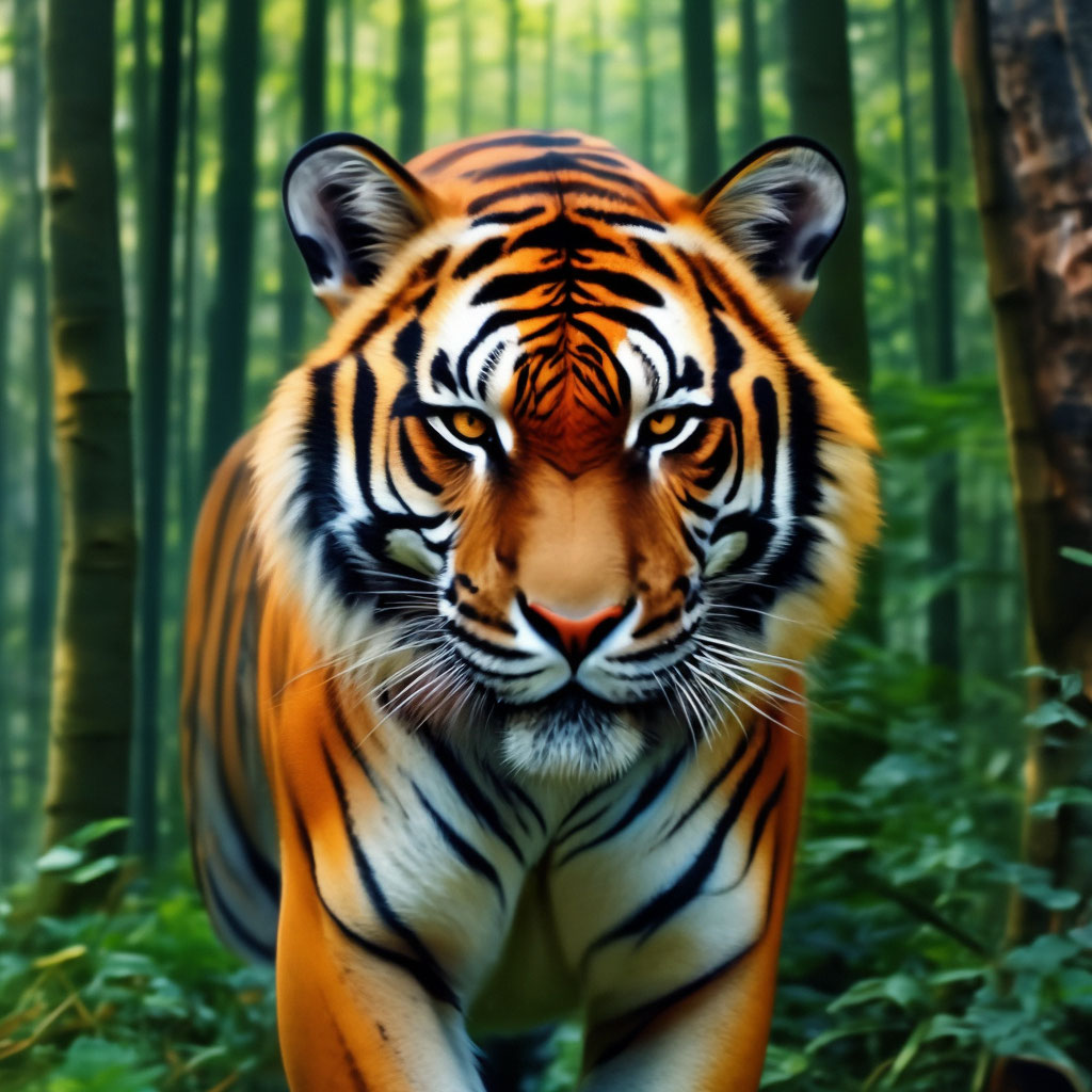 "Forest, tiger, bright color, realistic" — image created in Shedevrum