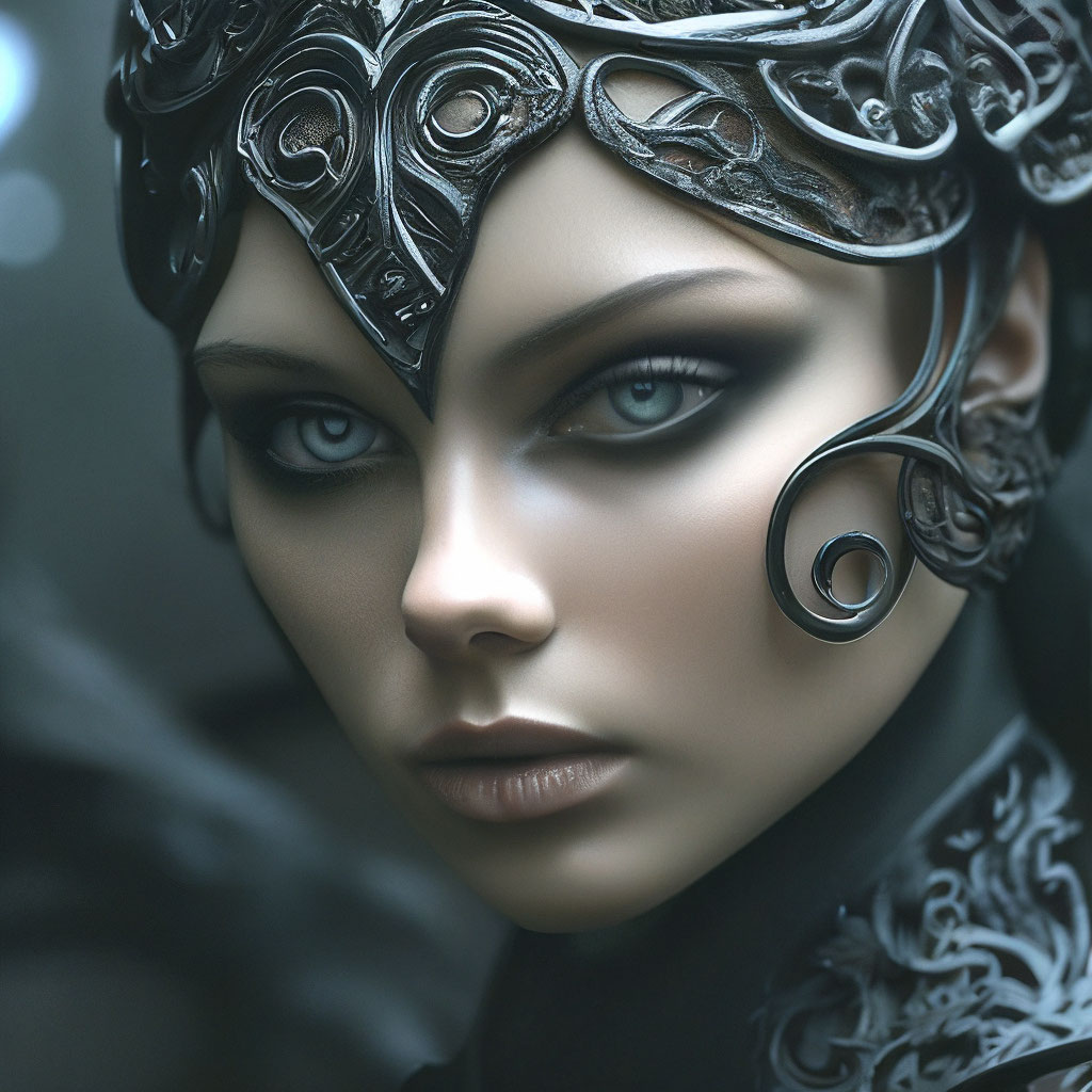 "Black clay, filigree portrait of a young woman, European type, burning ...