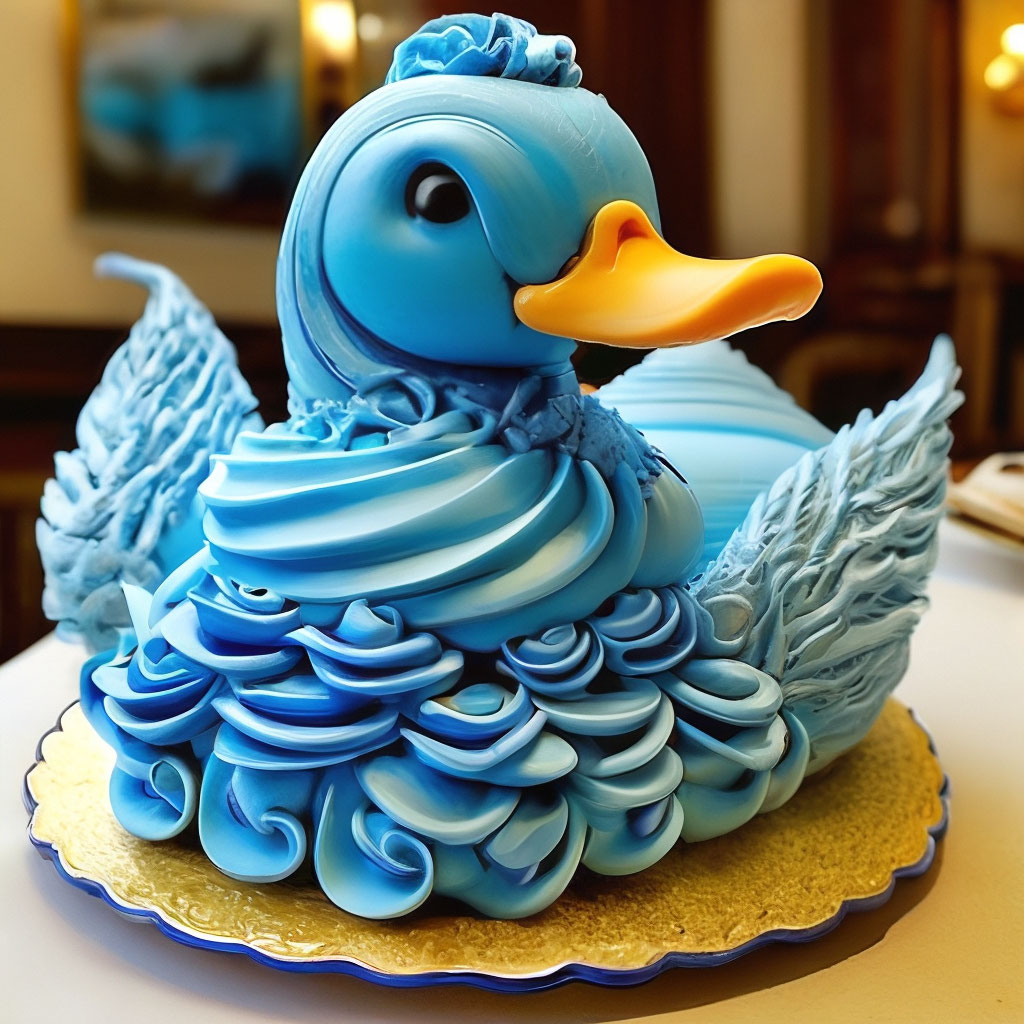 "Meringue cake in the form of a cute sapphire duck, delicious, elegant ...