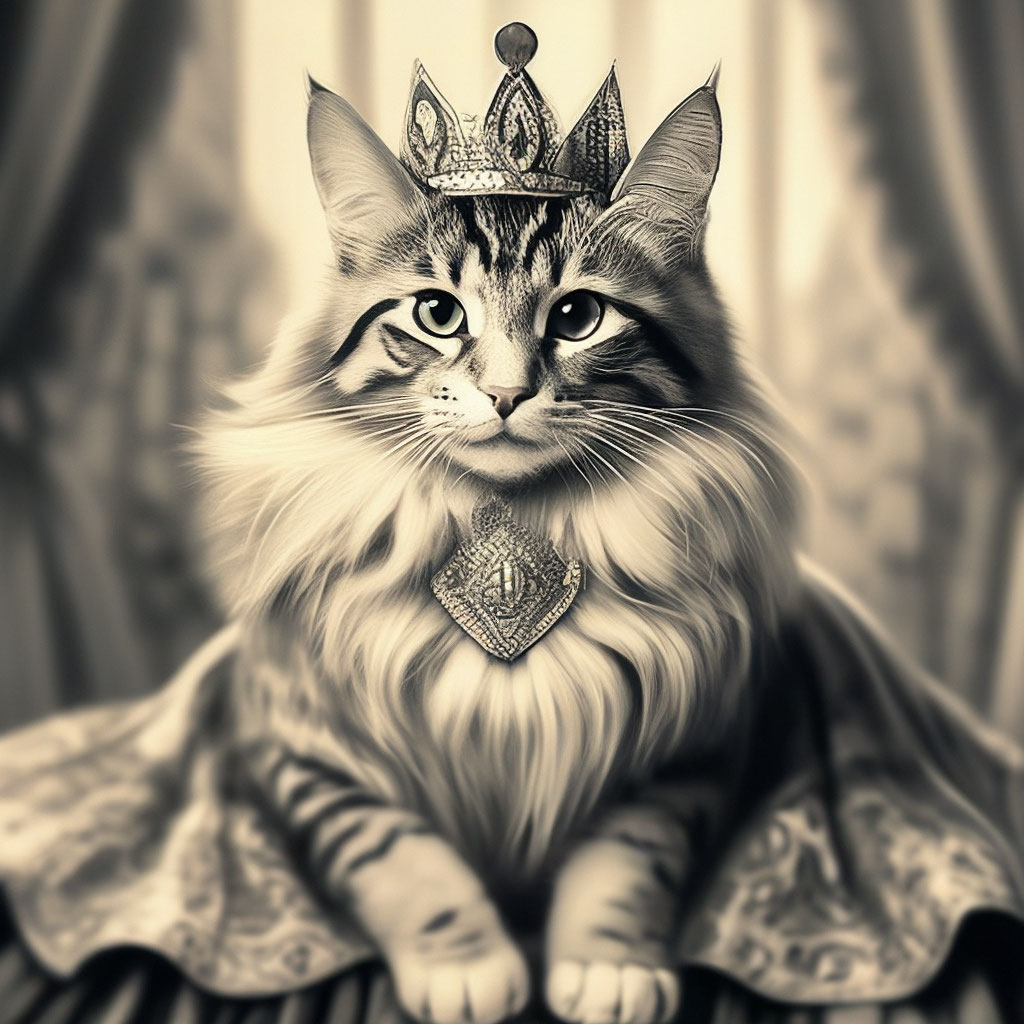 "Beautiful princess cat with dress and crown" — image created in Shedevrum