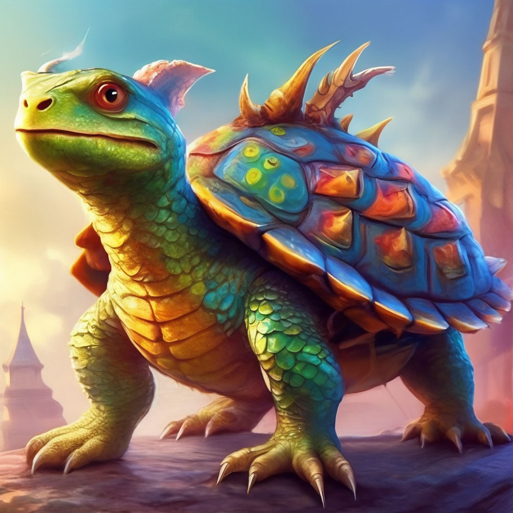 "A hybrid of a turtle and a dragon" — image created in Shedevrum