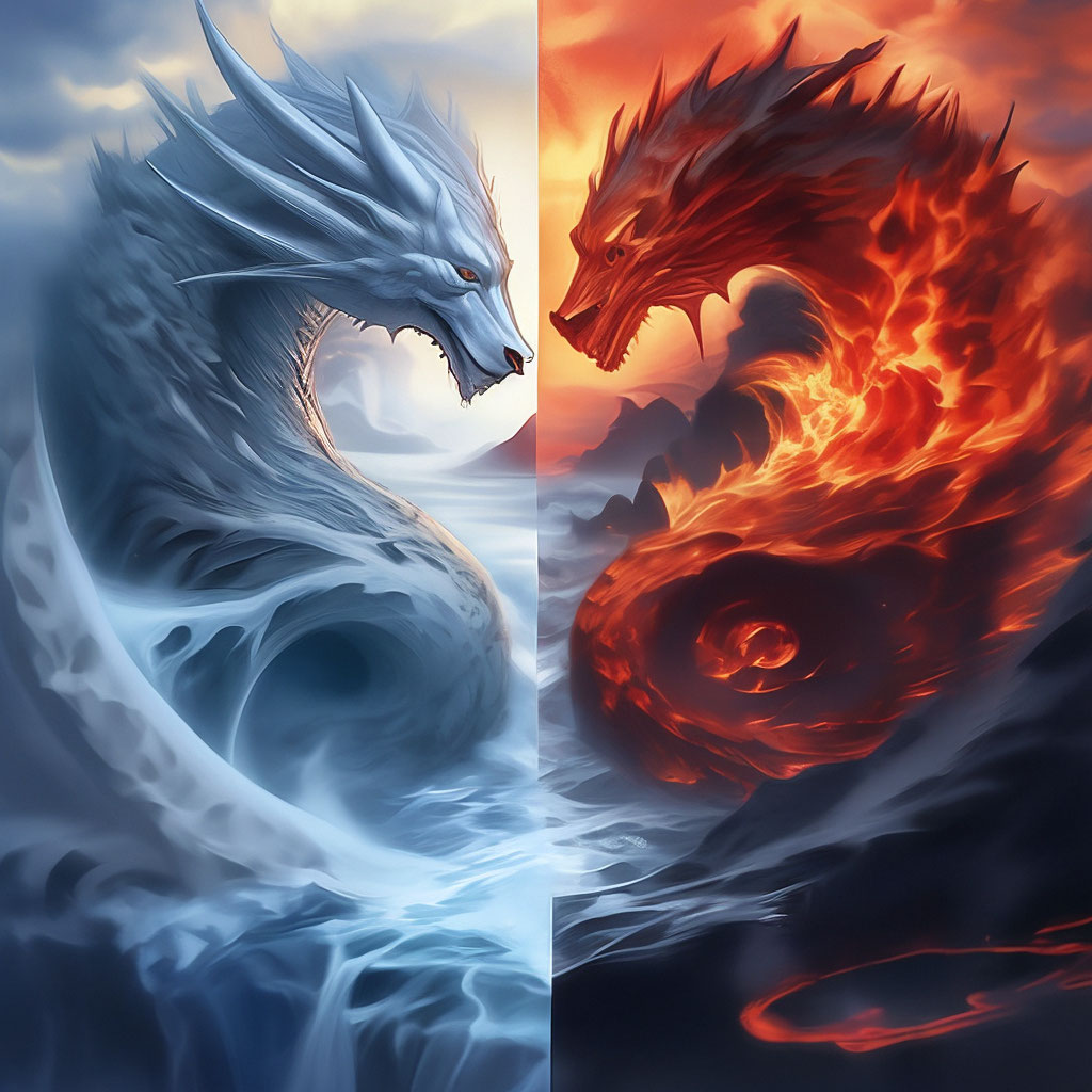 "Yin and yang, ice and lava, aesthetic, fantastic art" — image created ...