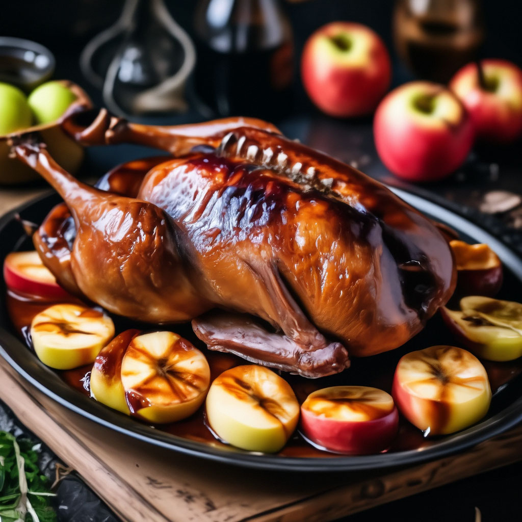 "Duck with apples" — image created in Shedevrum