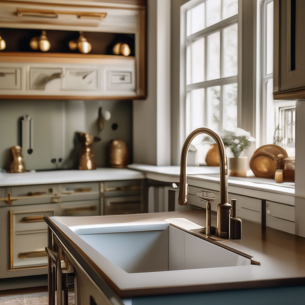 "Large kitchen in retro style Antique bronze sink, bronze faucet ...