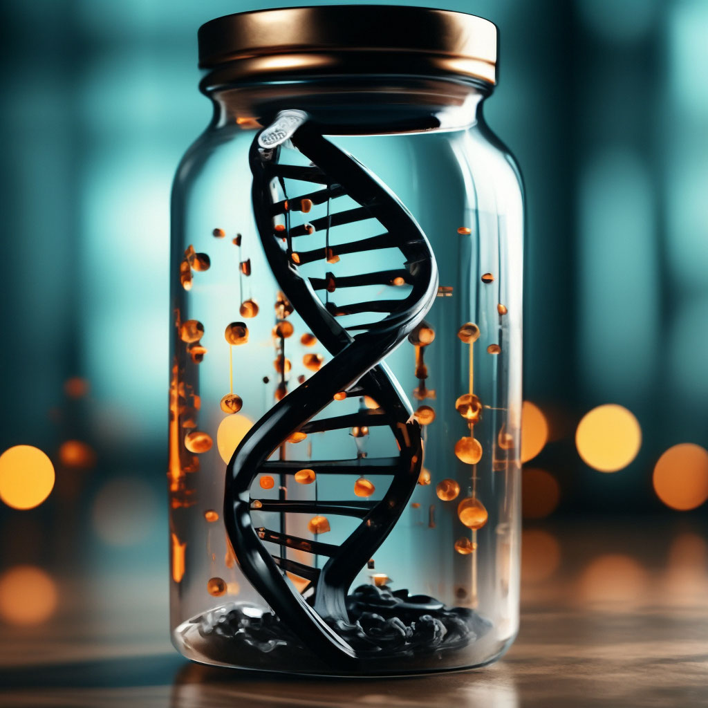 "Formation of a DNA molecule from a black substance inside a glass jar ...