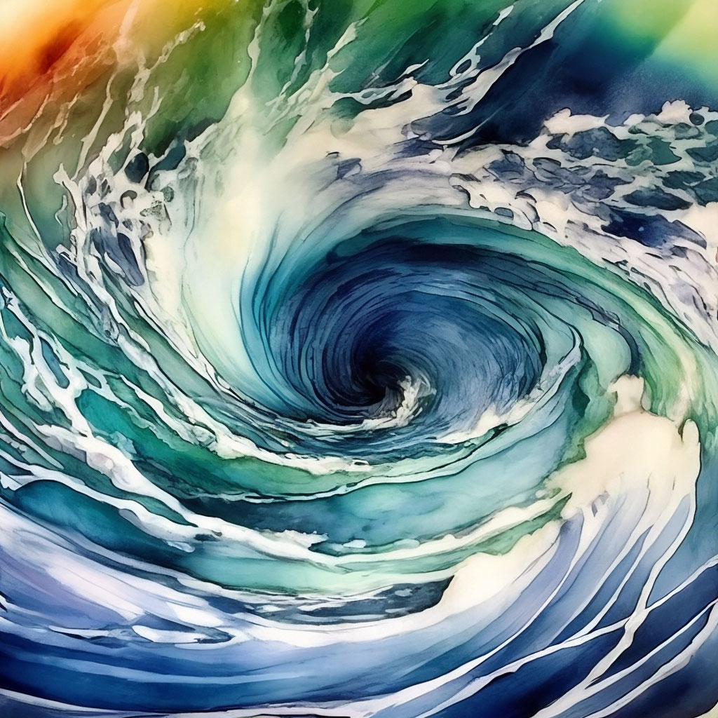 "Raging whirlpool, top view, watercolor photo drawing, high detail ...