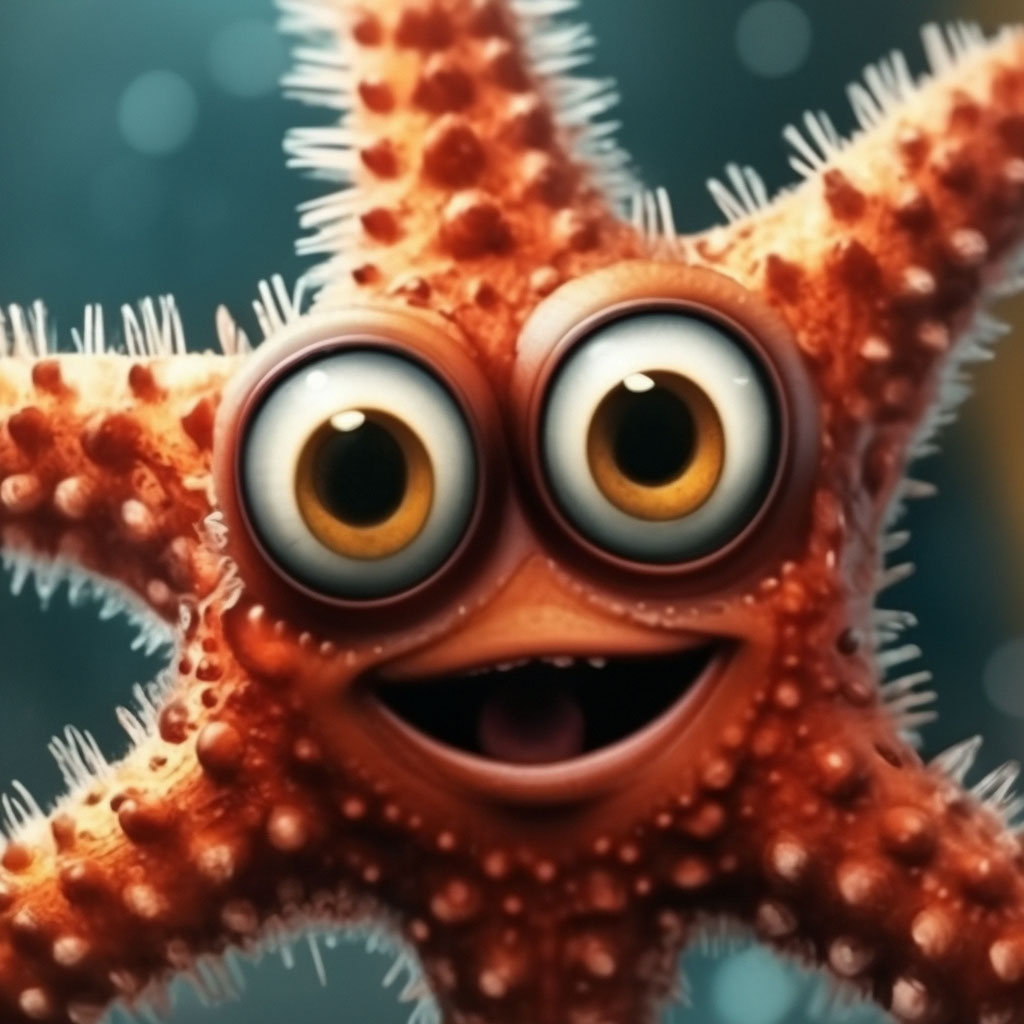 "Bug-eyed starfish, cute, smiling, attention to detail, realistic ...
