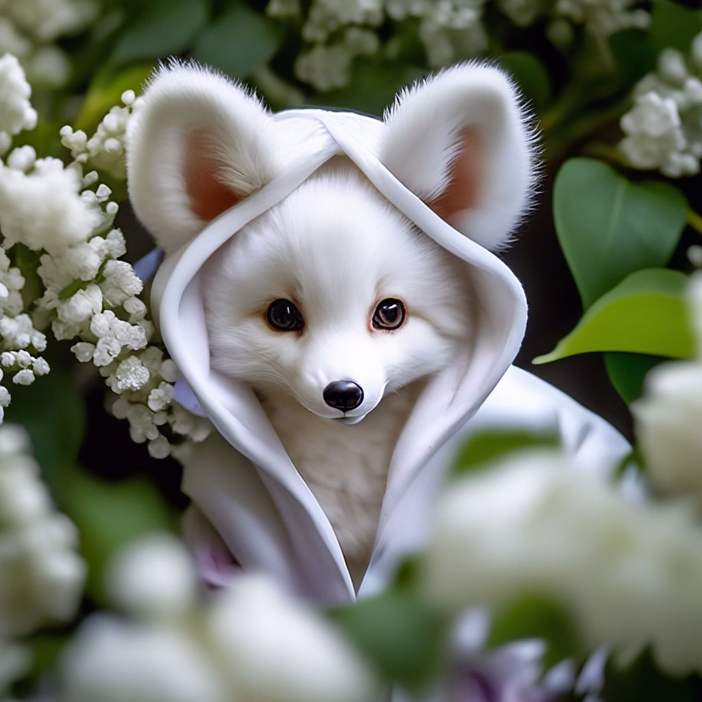 "Microscopic newborn snow-white mimic fluffy cute fox fenek, in a ...