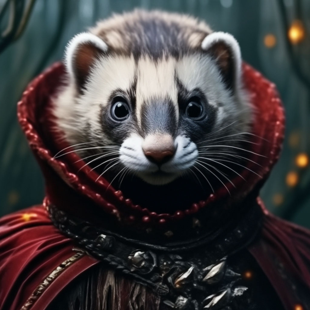 "Ferret is a black magician in a magical forest in the style of dark ...