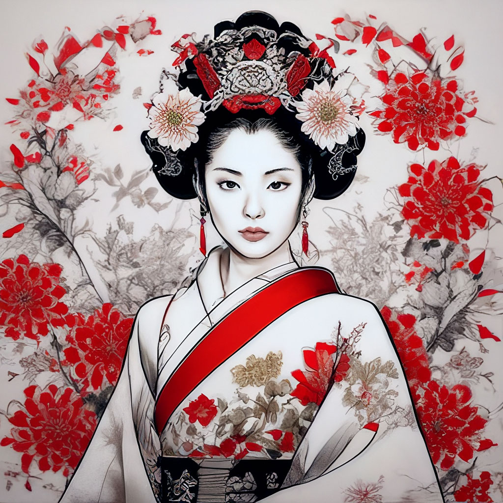 "Japanese princess in national dress in the style of sketch art ...