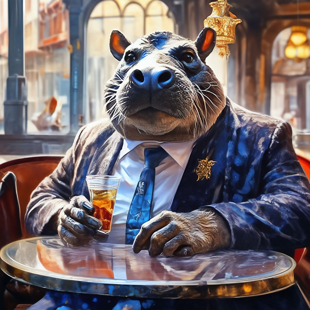 "The Hippo cat! scary anthropomorphic, big eyes, smile, sitting in a ...