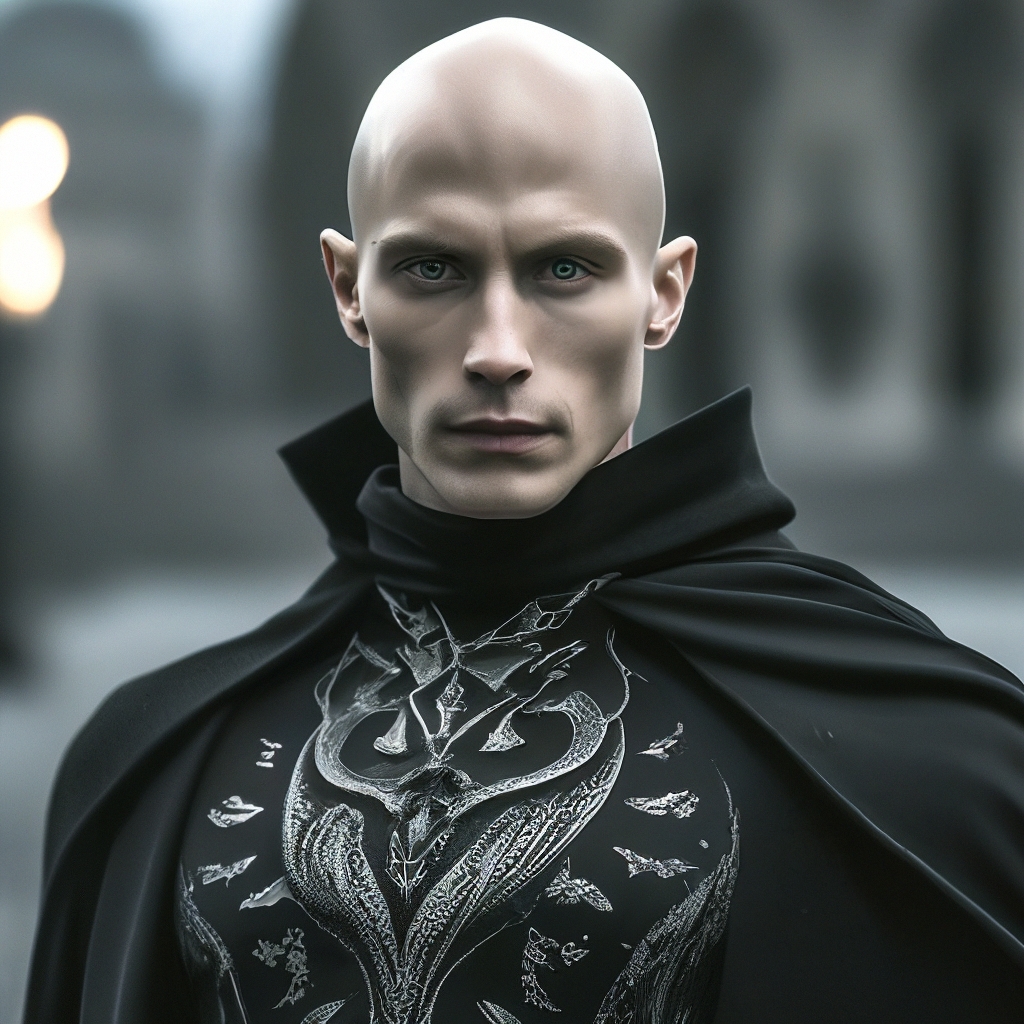 "Dryad, bald guy, sharp cheekbones, pale face, hyperrealistic, black ...