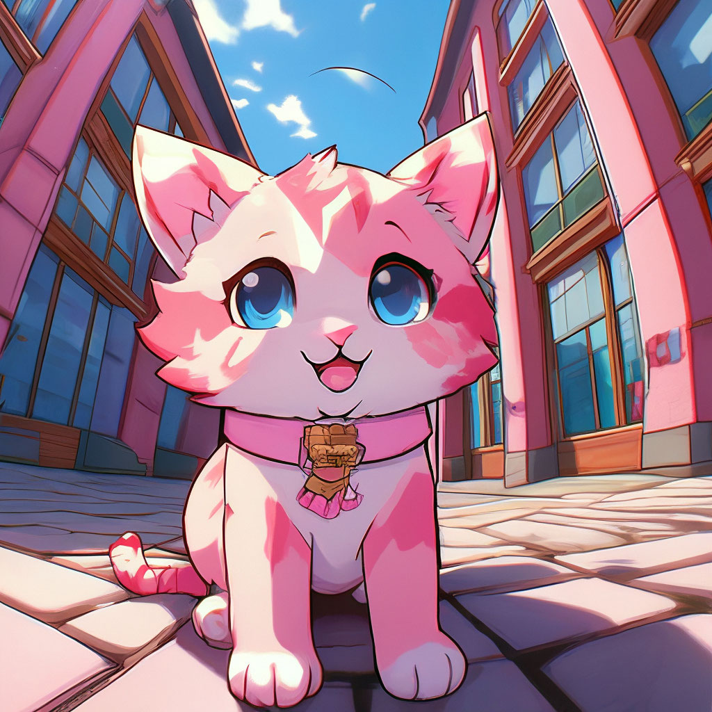 "Pink cat, anime style" — image created in Shedevrum